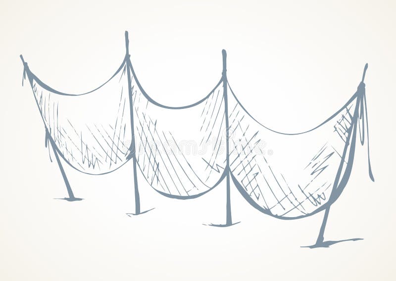 The Fishing Net Dries on the Shore. Vector Drawing Stock Vector ...