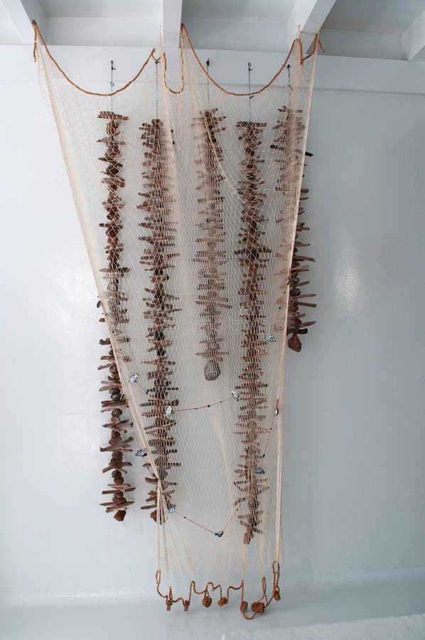 Fishing Net Hanging on the Wall Stock Image - Image of grid, float ...