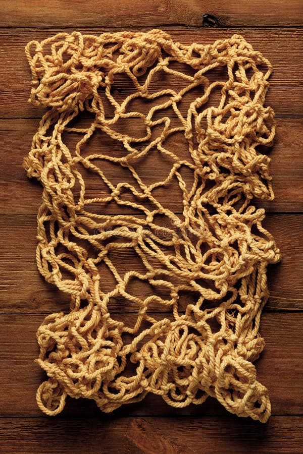 Old Rope and Fishing Net on Old Wood Board Stock Image - Image of paper ...