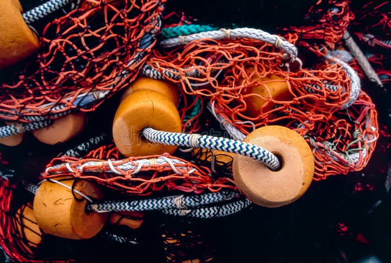 Fishing Net with Orange Floats Lays on Ground in Tangle Stock Image ...
