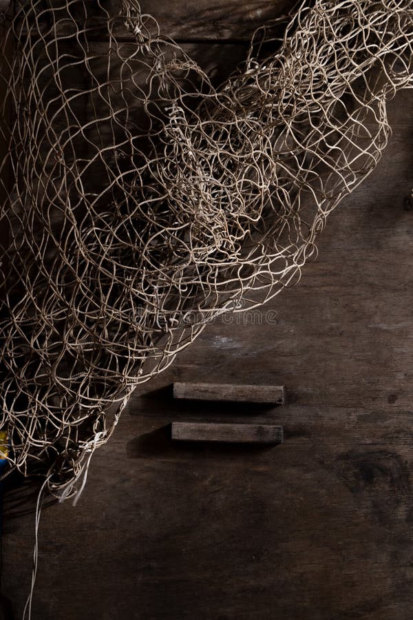 Fishing Net on Rustic Old Wood, Fishing Concept, Stock Image - Image of ...