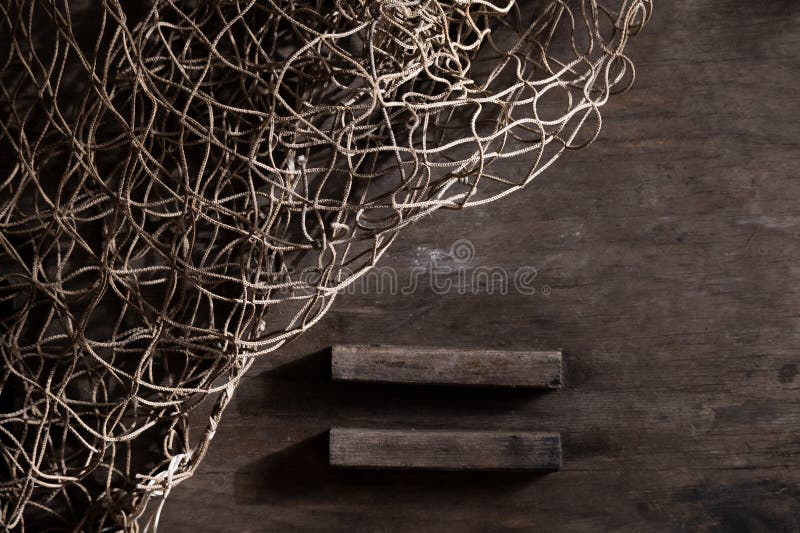 Fishing Net on Rustic Old Wood, Fishing Concept, Stock Photo - Image of ...