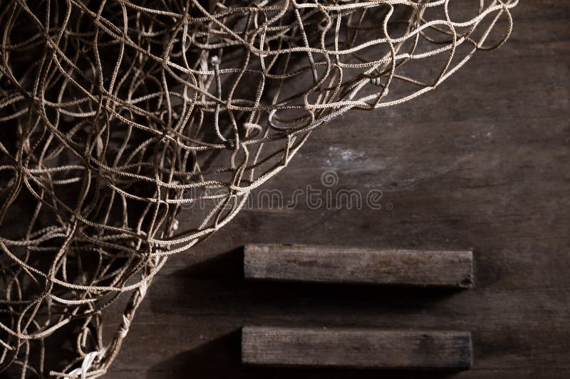 Fishing Net on Rustic Old Wood, Fishing Concept, Stock Photo - Image of ...