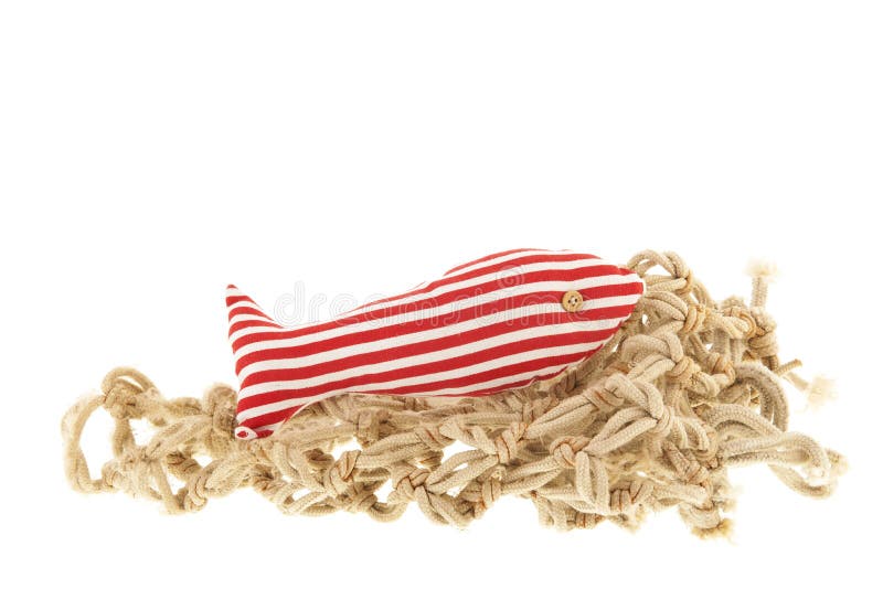 Fishing Net with Textile Fish Stock Photo - Image of wooden, white ...