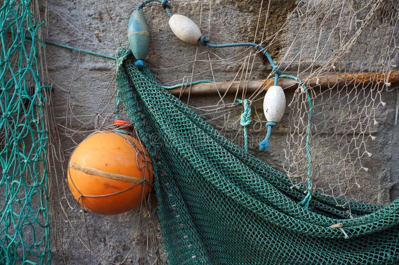Fishing net on a wall. stock image. Image of green, nautical - 93167281