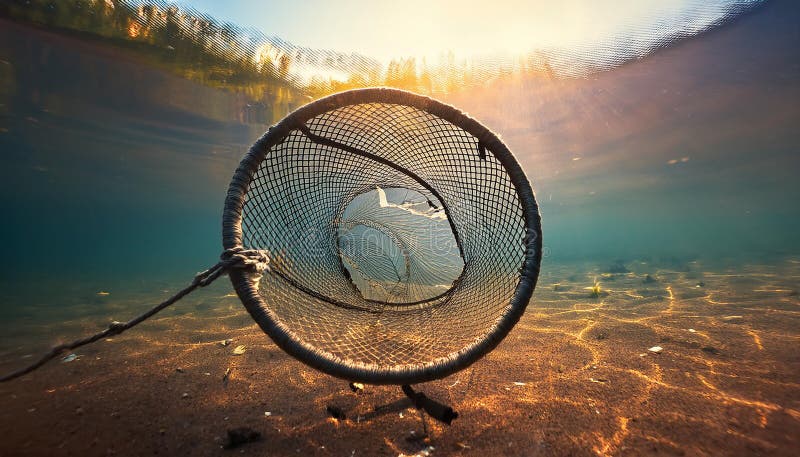 A Fishing Net is in the Water with the Sun Shining on it Stock ...