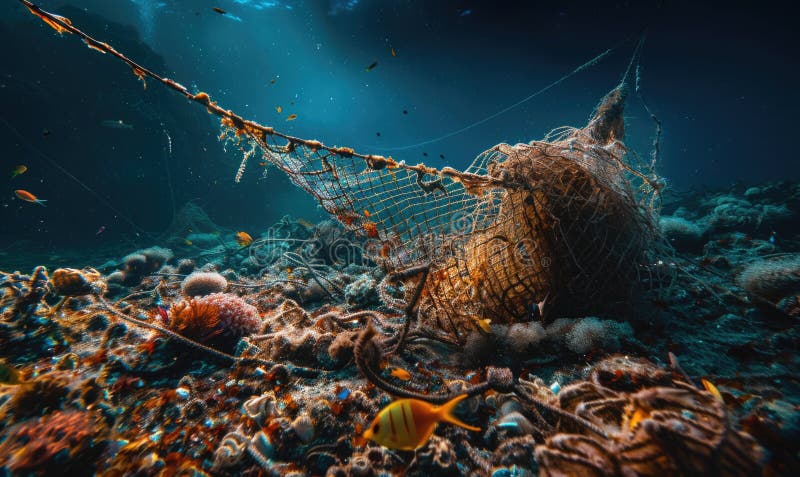 Fishing Nets Abandoned on the Seabed Entangled with Marine Life Stock ...
