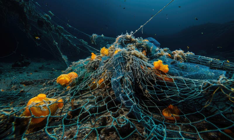 Fishing Nets Abandoned on the Seabed Entangled with Marine Life Stock ...