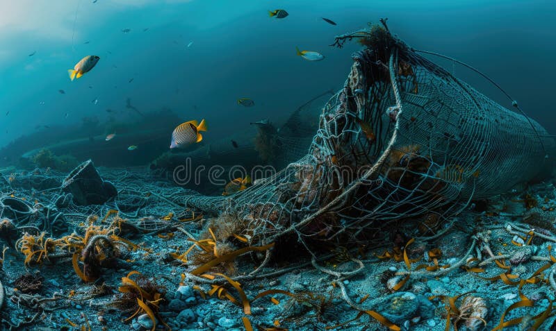 Fishing Nets Abandoned on the Seabed Entangled with Marine Life Stock ...