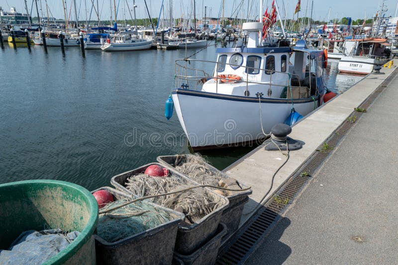 Fishing Nets are in Containers Next To the Fishing Boat Stock Image ...