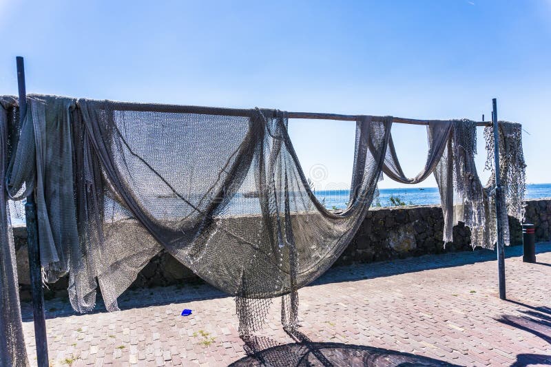 Fishing Nets Hanging in the Sun To Dry Stock Photo - Image of marine ...