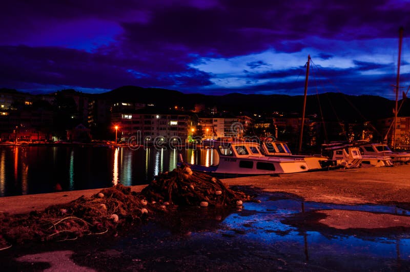 Fishing Nets on the Port in the Night Editorial Image - Image of cloudy ...