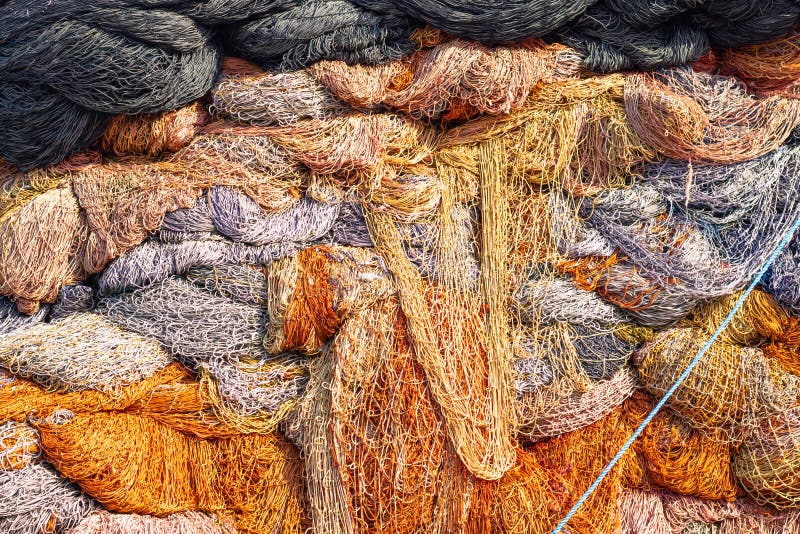 Fishing Nets Stack or Heap in the Fishing Harbor. Stock Photo - Image ...