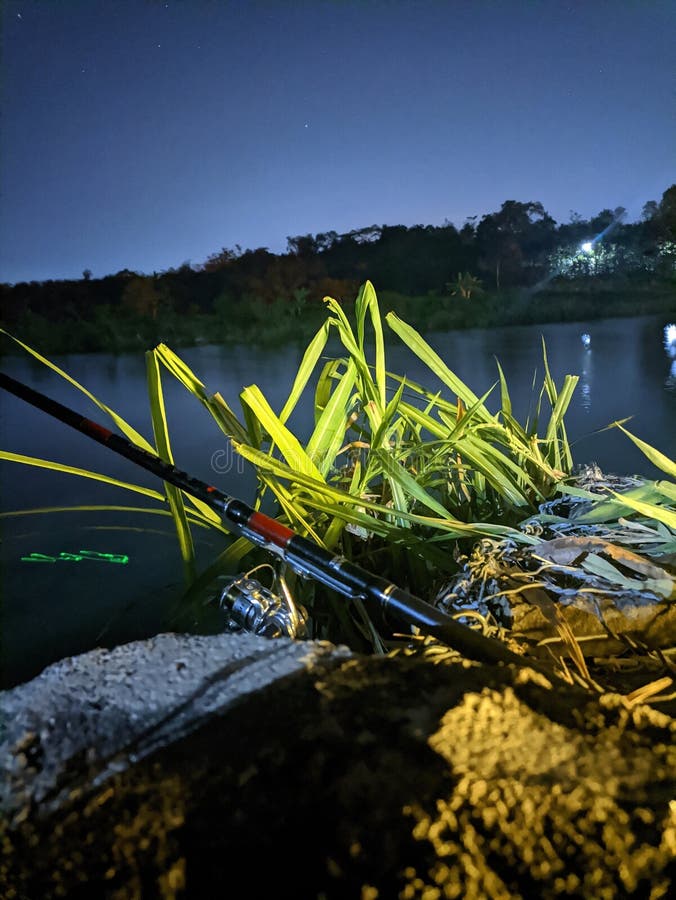 Fishing at night stock image. Image of hobby, beauty - 290465421