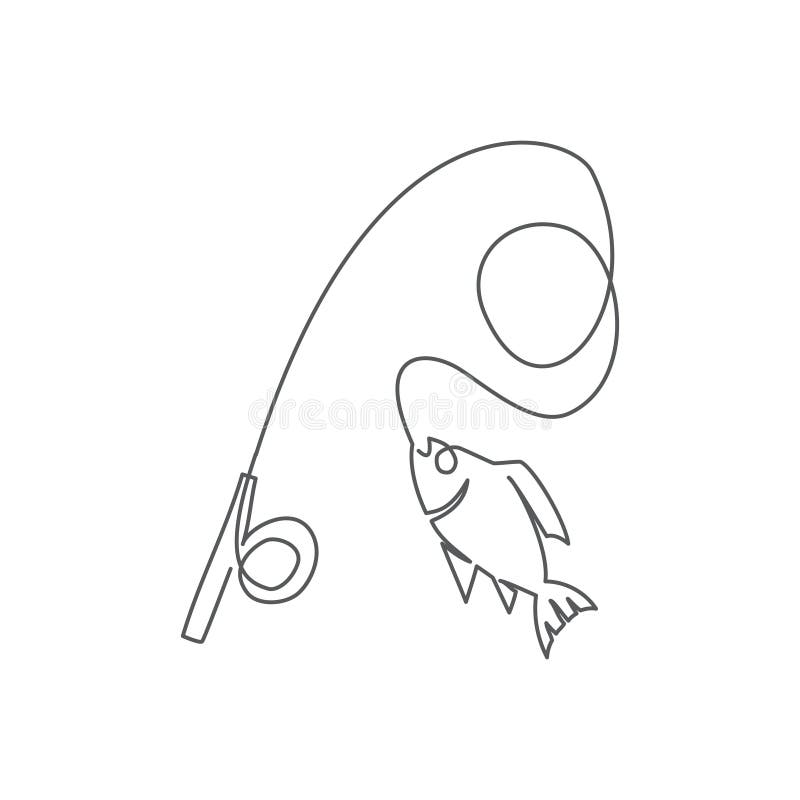 Fishing One Line Drawing on White Background Stock Vector ...