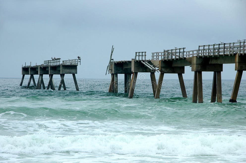Fishing Pier Damage from Hurricane Stock Image - Image of ocean ...