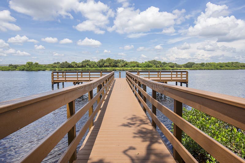 Fishing Pier and Deck Over Water Stock Image - Image of pond, dock ...