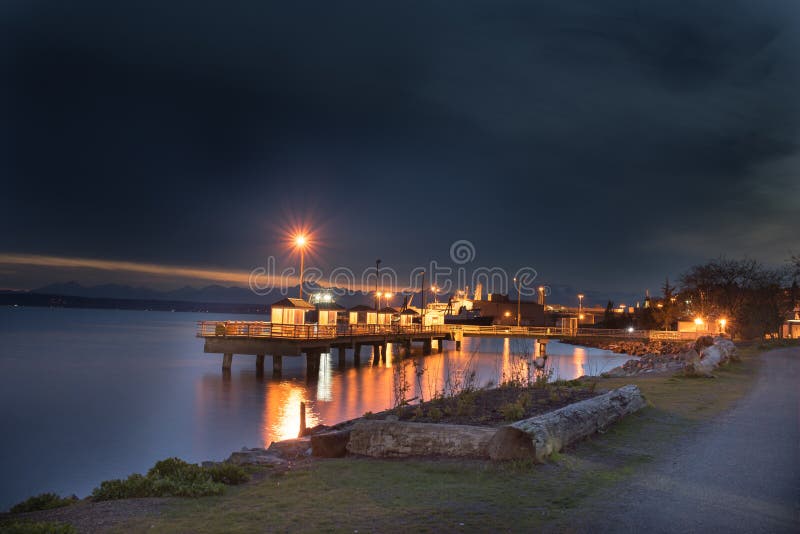 Fishing pier at night stock photo. Image of path, evening - 40250326