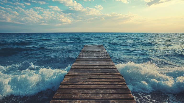 A Fishing Pier Stretching into the Ocean with Waves Rolling Underneath ...