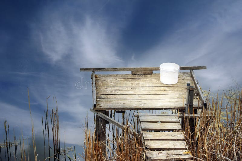 Fishing Platform on the Lake Stock Photo - Image of cloud, blue: 211596814