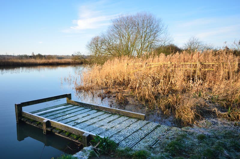 Fishing platform in winter stock photo. Image of river - 36713450