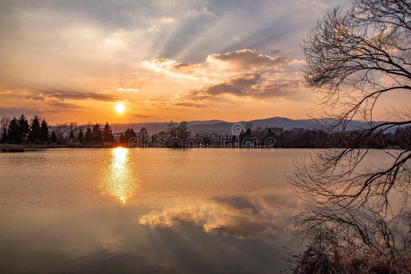 Fishing Pond Badinsky Rybnik during Sunset in the Central Slovakia ...