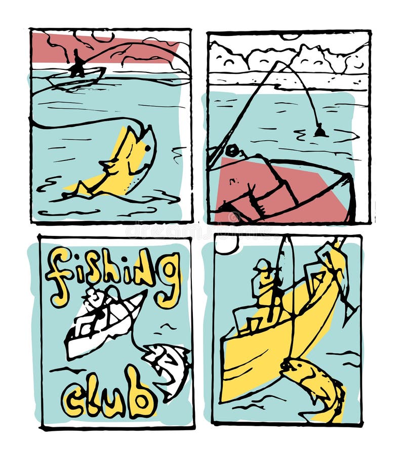 Fishing poster set stock vector. Illustration of outdoor - 110484276