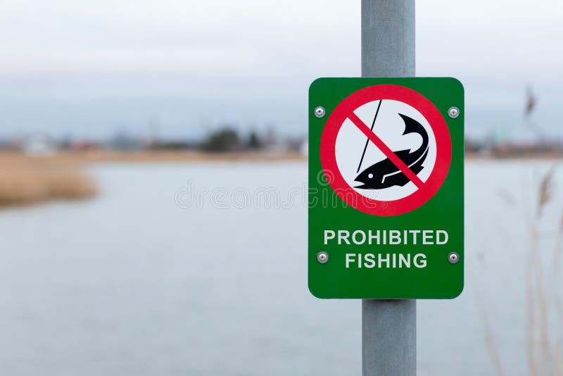 Fishing Prohibited Sign Near Lake - NO FISHING Stock Image - Image of ...