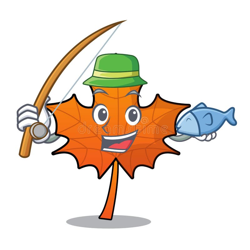 Fishing Red Maple Leaf Mascot Cartoon Stock Vector - Illustration of ...