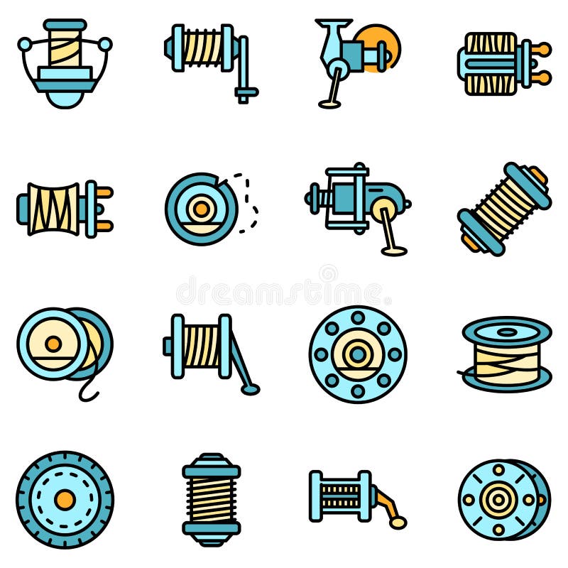 Fishing Reel Icons Set Vector Flat Stock Vector - Illustration of icons ...