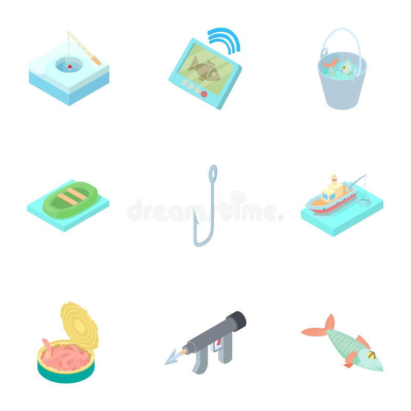Fishing on River Icons Set, Cartoon Style Stock Vector - Illustration ...