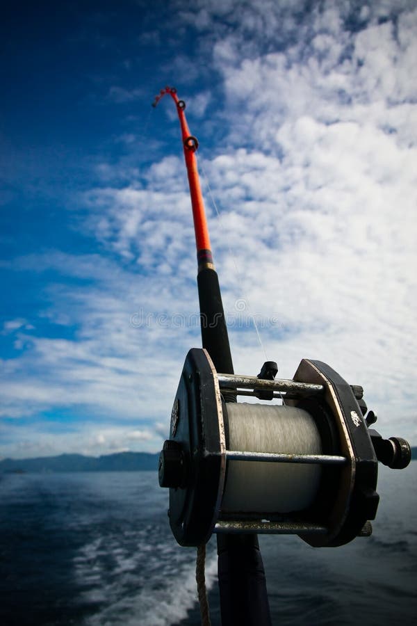 Fishing Big Game Rod and Reel on Boat Wake Stock Image - Image of game ...