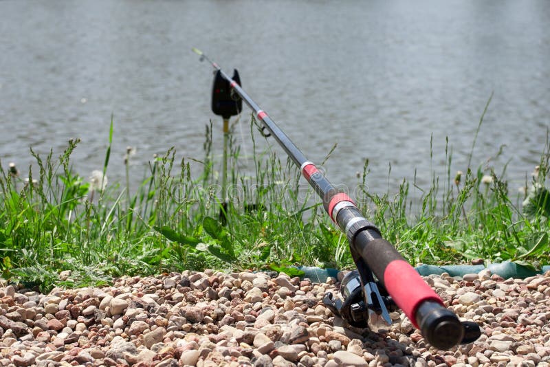 Fishing rod stock photo. Image of grass, sunny, pebbles - 25409458