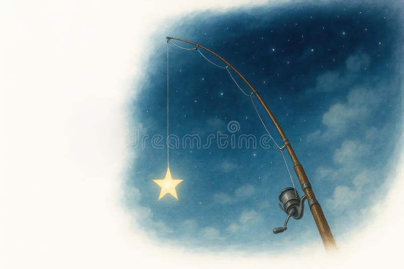Fishing Rod Catches a Star in the Night Sky. Space for Text. Stock ...