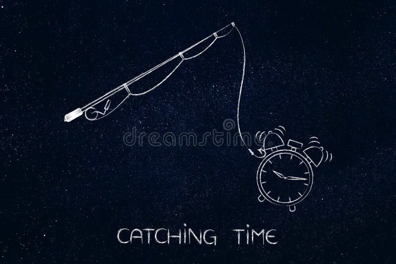Fishing Rod Catching an Alarm Clock Stock Illustration - Illustration ...