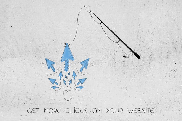 Fishing Rod Catching Pointers from a Computer Mouse, Clickbait Stock ...