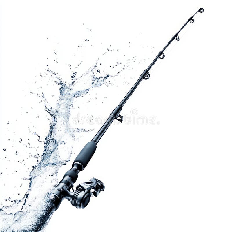 Fishing Rod Emerging from Water with Dynamic Splash Isolated on White ...