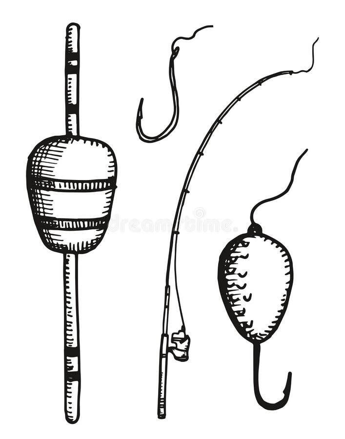 Fishing Rod Float and Hooks Vector Hand Drawing Stock Vector ...