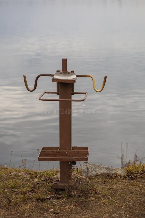 Fishing Rod Holder on the Lake Shore Stock Photo - Image of fisher ...