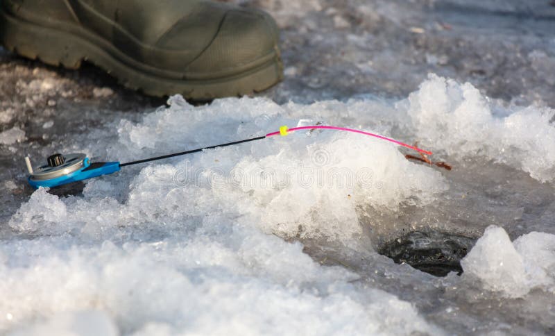 Fishing Rod on Ice in Winter. Ice Fishing Stock Photo - Image of hobby ...