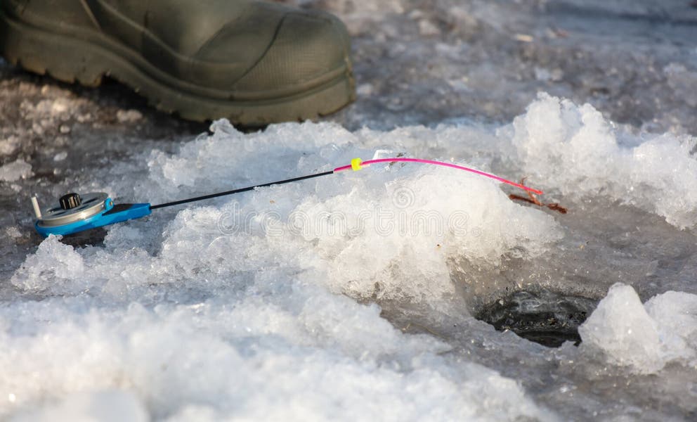 Fishing Rod on Ice in Winter. Ice Fishing Stock Photo - Image of hobby ...