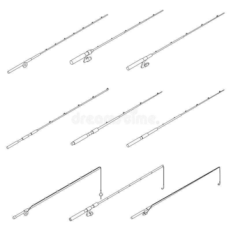 Fishing Rod Icons Set Vector Outline Stock Vector - Illustration of ...