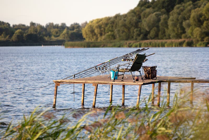 Fishing Rod in Nature in Summer. Stock Image - Image of outdoors, lake ...
