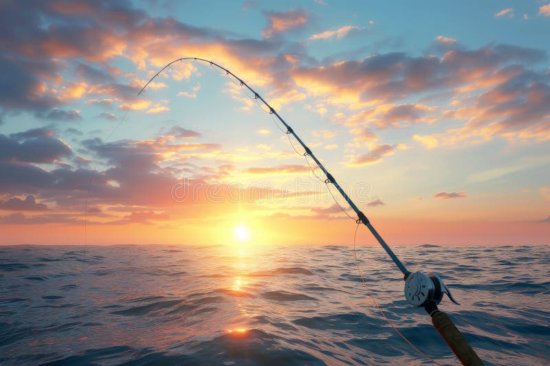 A Fishing Rod is in the Water with a Fish on the End Stock Photo ...