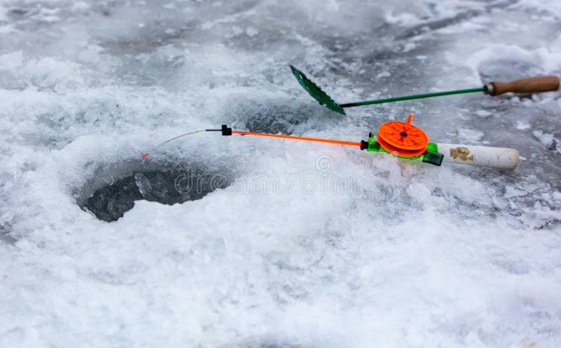 Fishing Rod for Winter Ice Fishing. Close-up Stock Photo - Image of ...