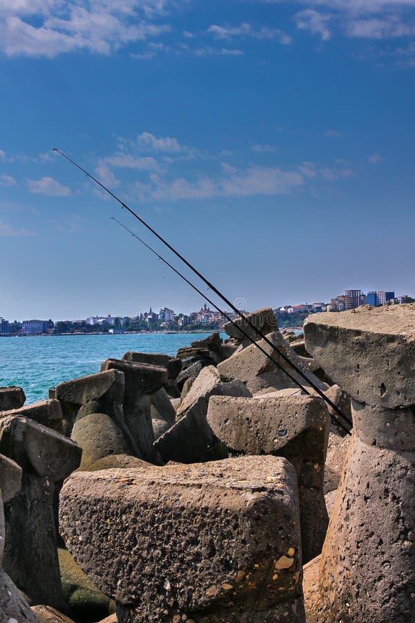 Fishing rods stock image. Image of concrete, constanta - 62010317