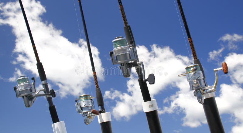 Fishing Rods with Spinning Reels Editorial Stock Image - Image of blue ...