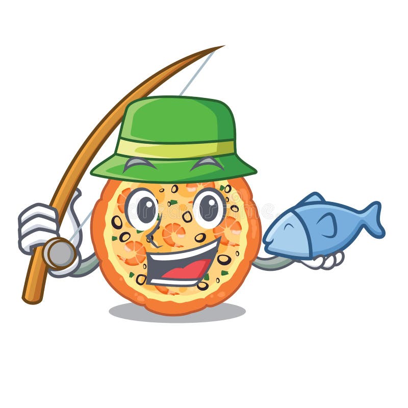Fishing Seafood Pizza in the Mascot Shape Stock Vector - Illustration ...
