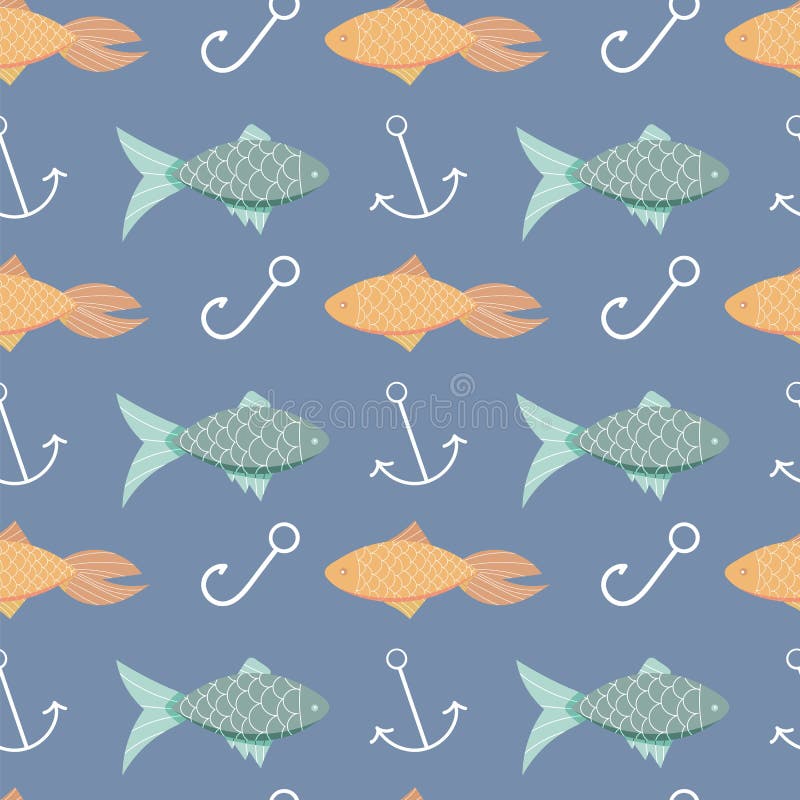 Fishing seamless pattern stock vector. Illustration of mining - 206864118