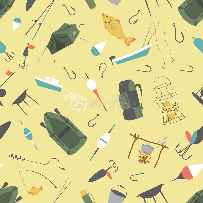 Fishing Seamless Pattern. Fishing Design Elements Stock Vector ...